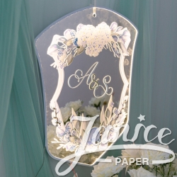 Blue Floral Luminous Silver Mirror Hanging Sign
