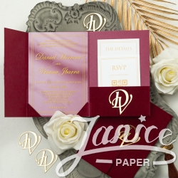 Burgundy Velvet Pocket with Acrylic Invitation & 3D Acrylic Stickers ...