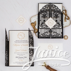 Unique Gate Design Velvet Laser Cut Wholesale Wedding Invitation WPLV0172