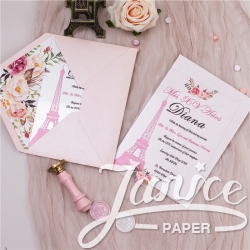 Blush Floral Eiffel Tower Acrylic Quinceanera Invitations ACRXV001