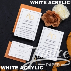 Minimalist Border White Acrylic Invitation Set and Gold Name Tag WSNT060