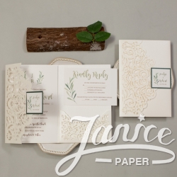 Large Sized Elegant Ivory Tri-fold Laser Cut Wholesale Wedding Invitation Cards WPFC2135JD