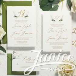 Sophisticated Greenery Leaf Design Wedding Invitation with 3D Gold Name ...