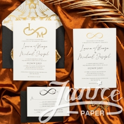 Elegant Black and Gold Wedding Invitation with 3D Infinite Name Tag WSNT031