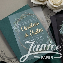 Elegant Greenery Acrylic Wedding Invitations with 3D Name Tag WSNT052