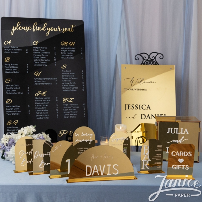 Mirror Black Gold Acrylic Wedding Sign Package with 3D Letters PYK083