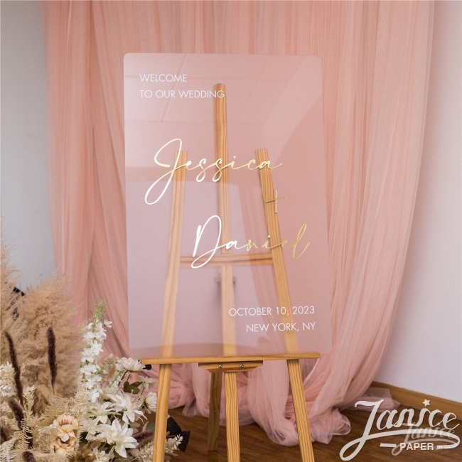 Contemporary Minimalistic Frosted Acrylic Wedding Sign with Gold 3D ...