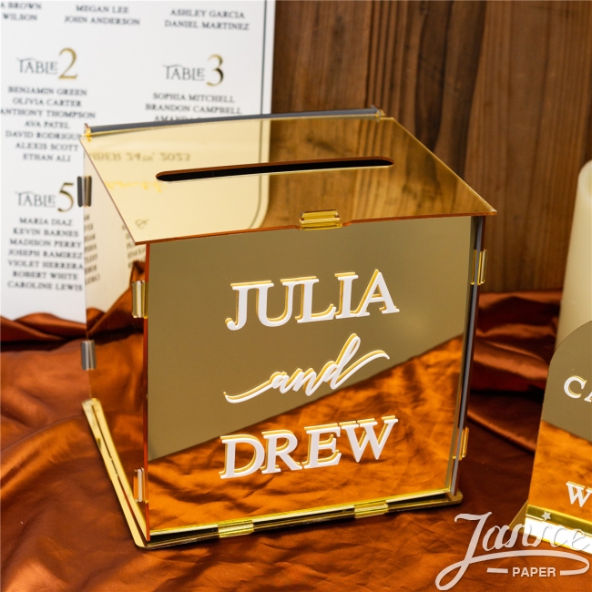 Gold Mirror 3D Letters Acrylic Card Box Wedding Money Box CNSB003